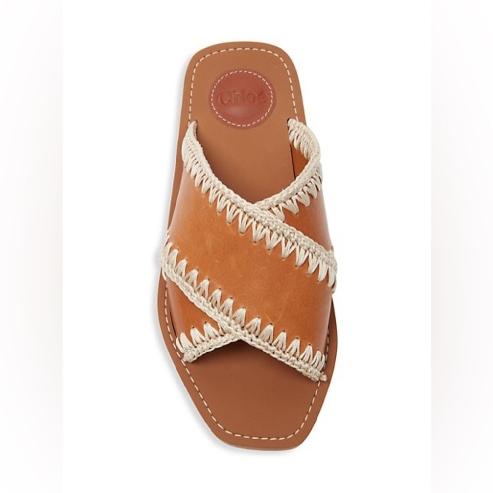 Chloe Woody Crossover Leather Slides - Gem